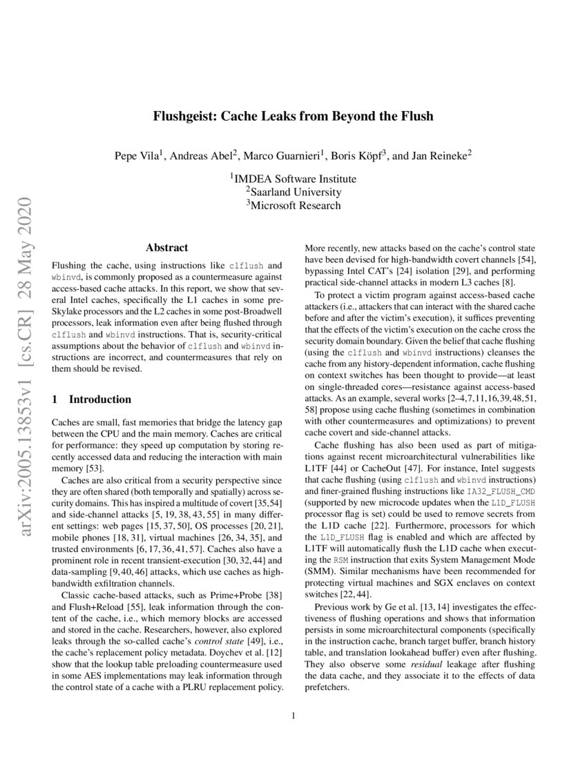 Flushgeist: Cache Leaks from Beyond the Flush | DeepAI