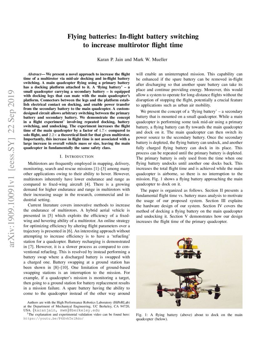 Flying batteries: In-flight battery switching to increase multirotor ...