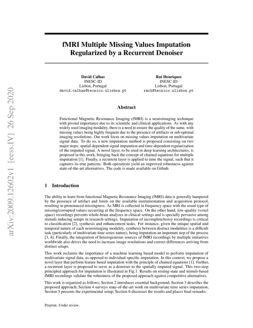fMRI Multiple Missing Values Imputation Regularized by a Recurrent Denoiser | DeepAI