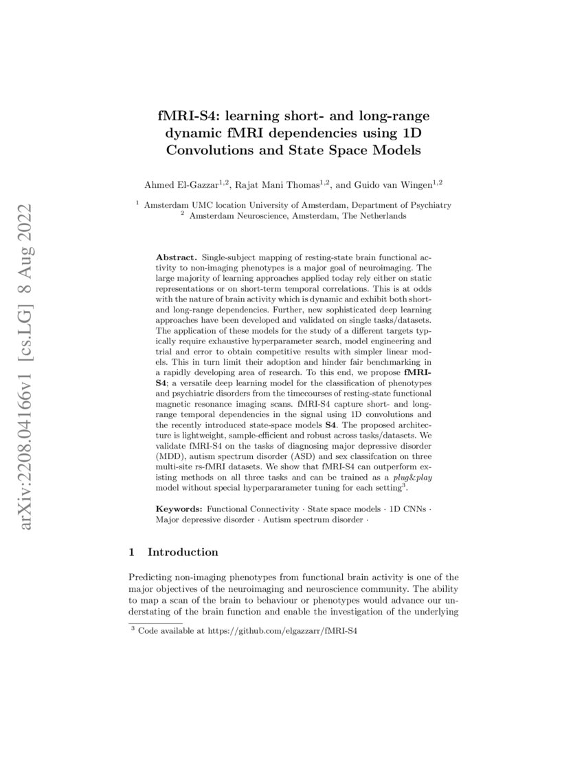 fMRI-S4: learning short- and long-range dynamic fMRI dependencies using 1D Convolutions and ...