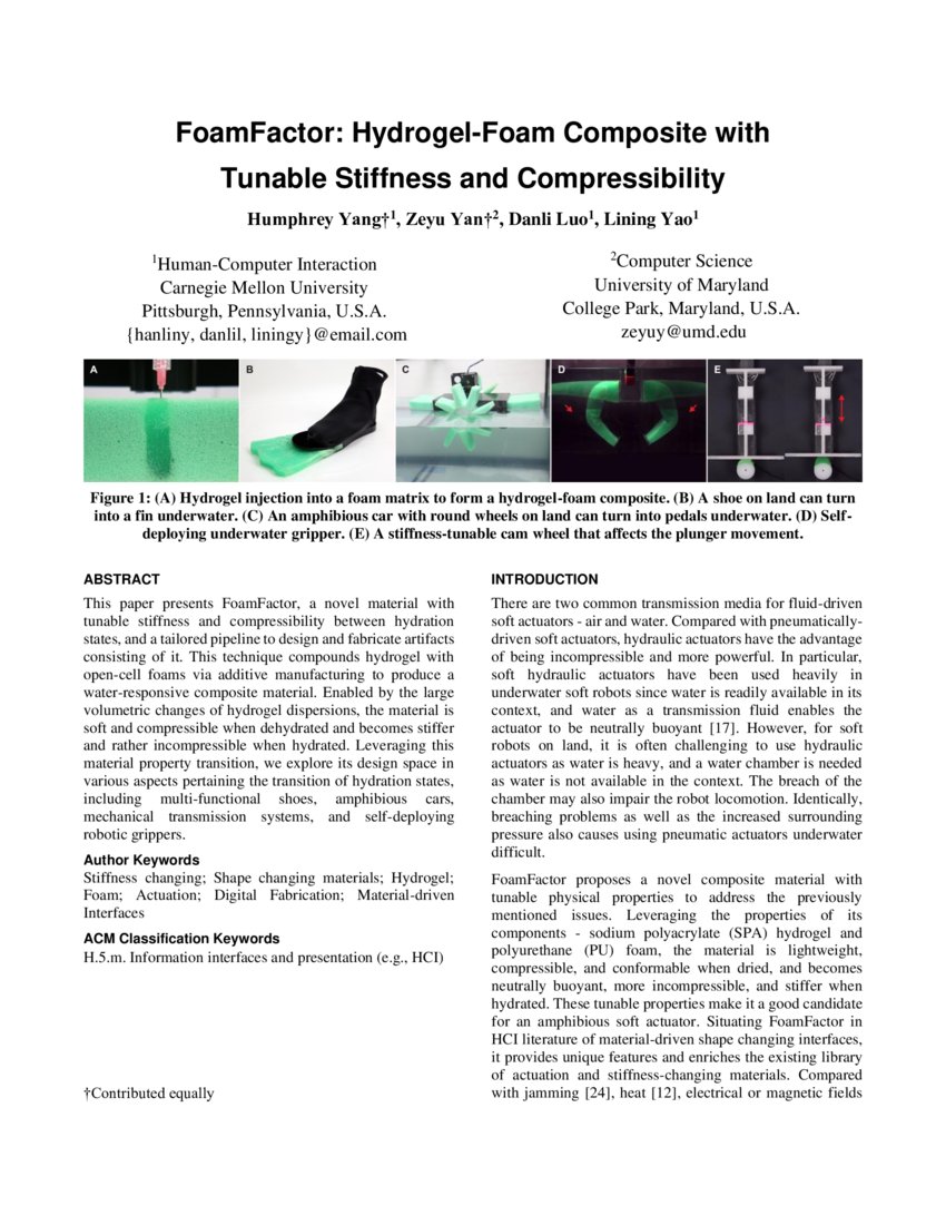 FoamFactor: Hydrogel-Foam Composite with Tunable Stiffness and ...