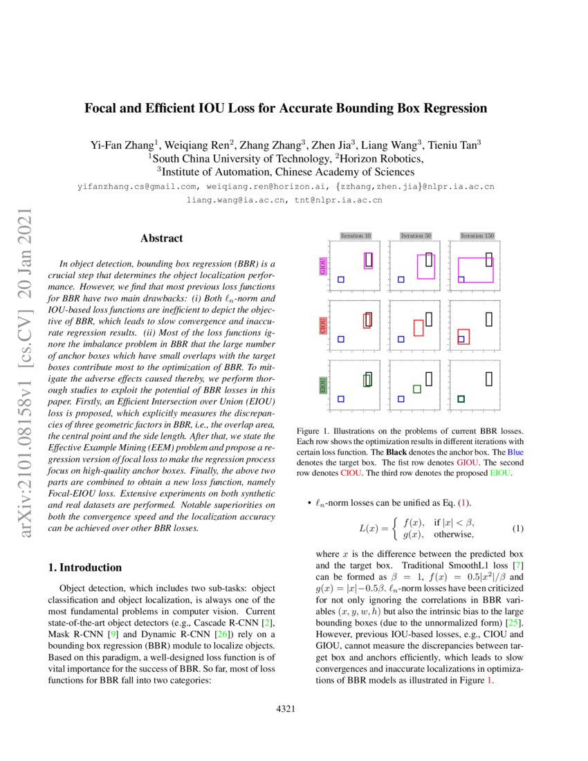 Focal and Efficient IOU Loss for Accurate Bounding Box Regression | DeepAI