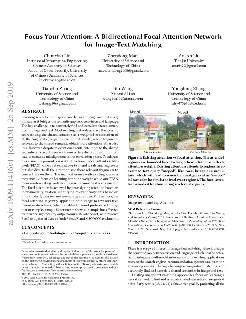 Focus Your Attention: A Bidirectional Focal Attention Network for Image-Text Matching | DeepAI