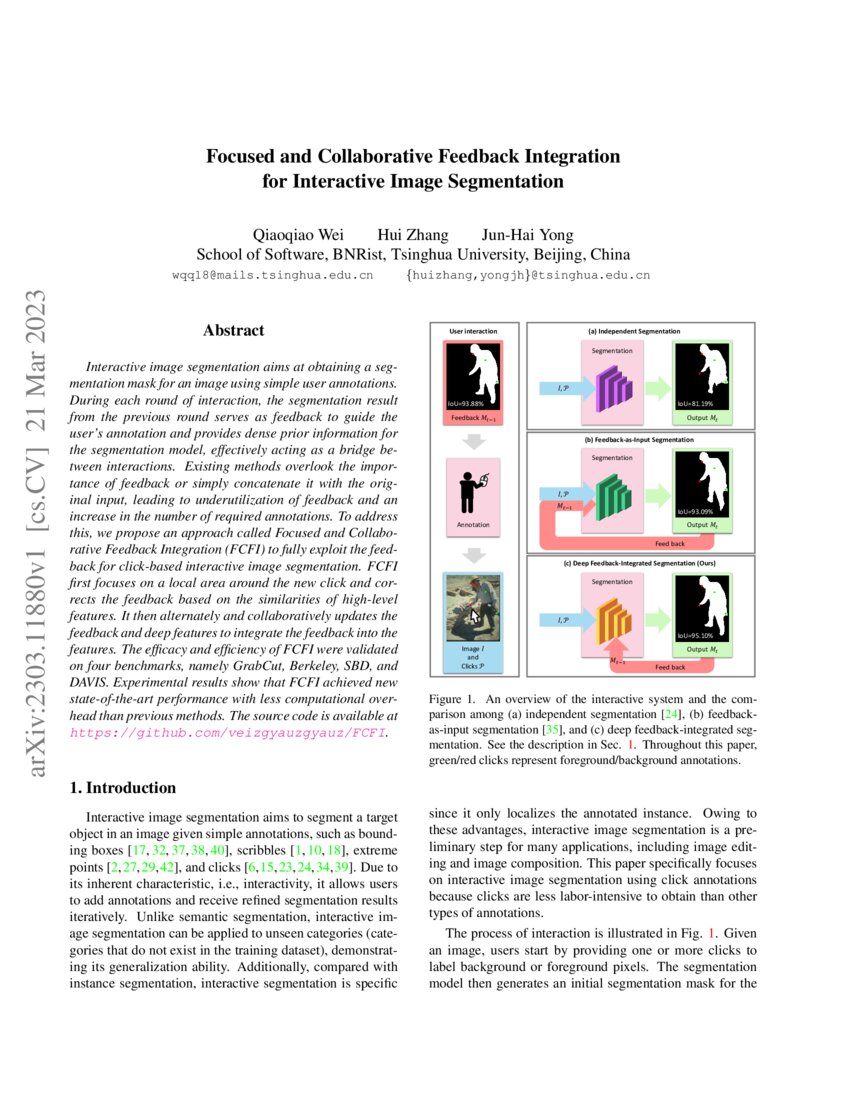 Focused And Collaborative Feedback Integration For Interactive Image Segmentation Deepai