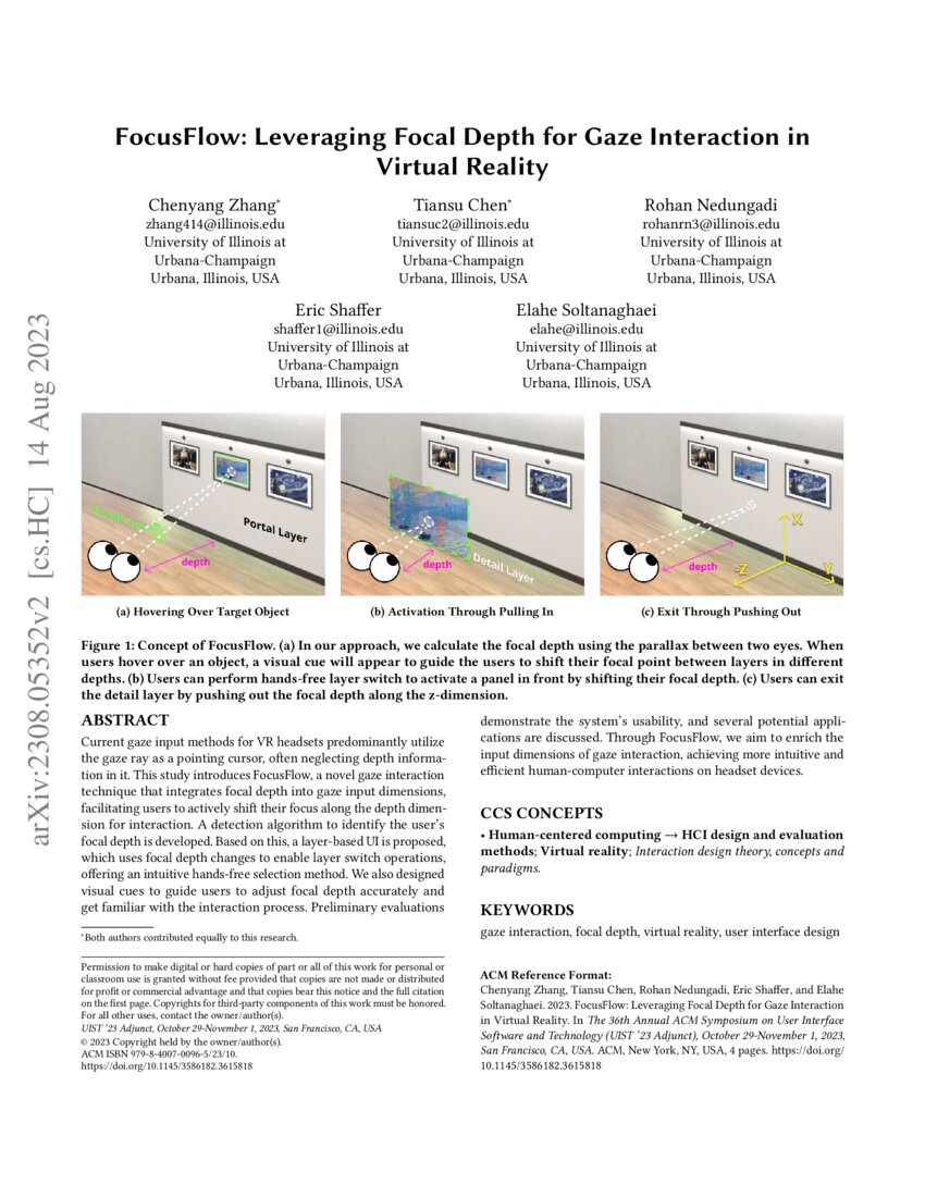 FocusFlow: Leveraging Focal Depth for Gaze Interaction in Virtual Reality | DeepAI