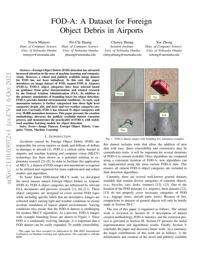 FOD-A: A Dataset for Foreign Object Debris in Airports | DeepAI