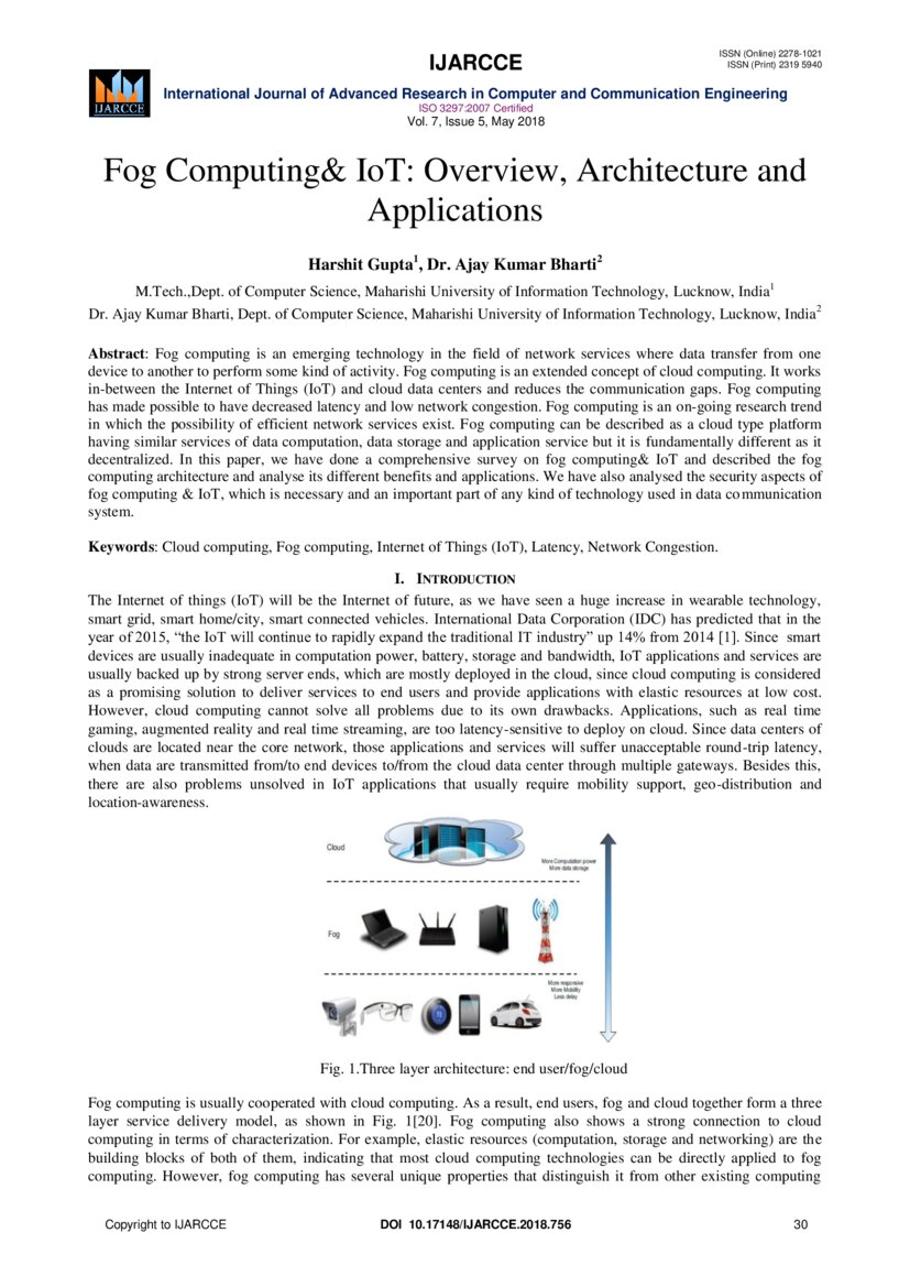 Fog Computing Iot Overview Architecture And Applications Deepai