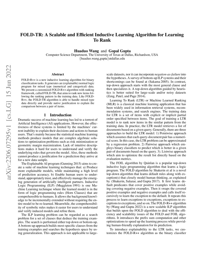 FOLD-TR: A Scalable and Efficient Inductive Learning Algorithm for Learning To Rank | DeepAI
