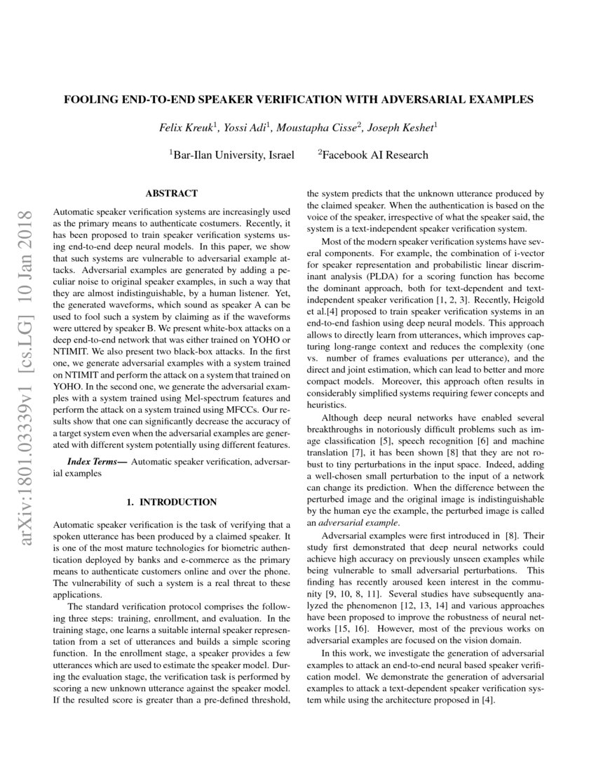 Fooling End-to-end Speaker Verification by Adversarial Examples | DeepAI