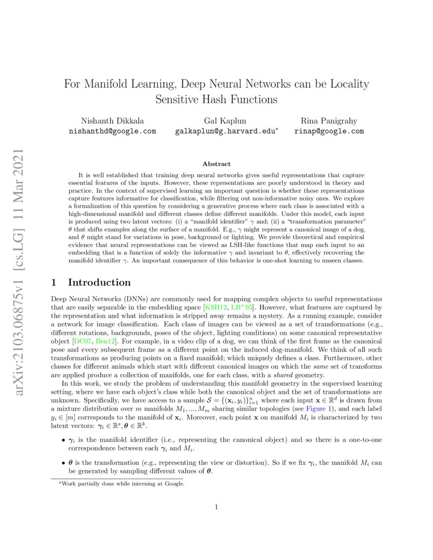 For Manifold Learning Deep Neural Networks Can Be Locality Sensitive Hash Functions Deepai