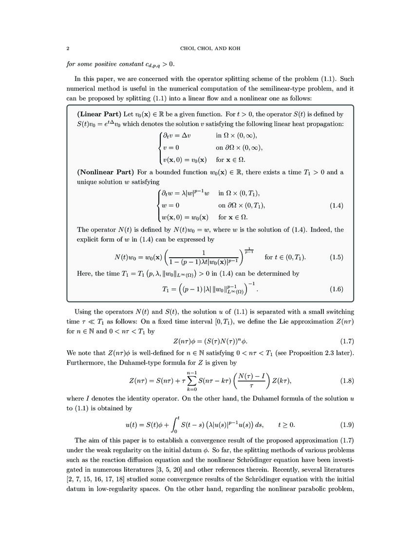 For The Splitting Method Of The Nonlinear Heat Equation With Initial