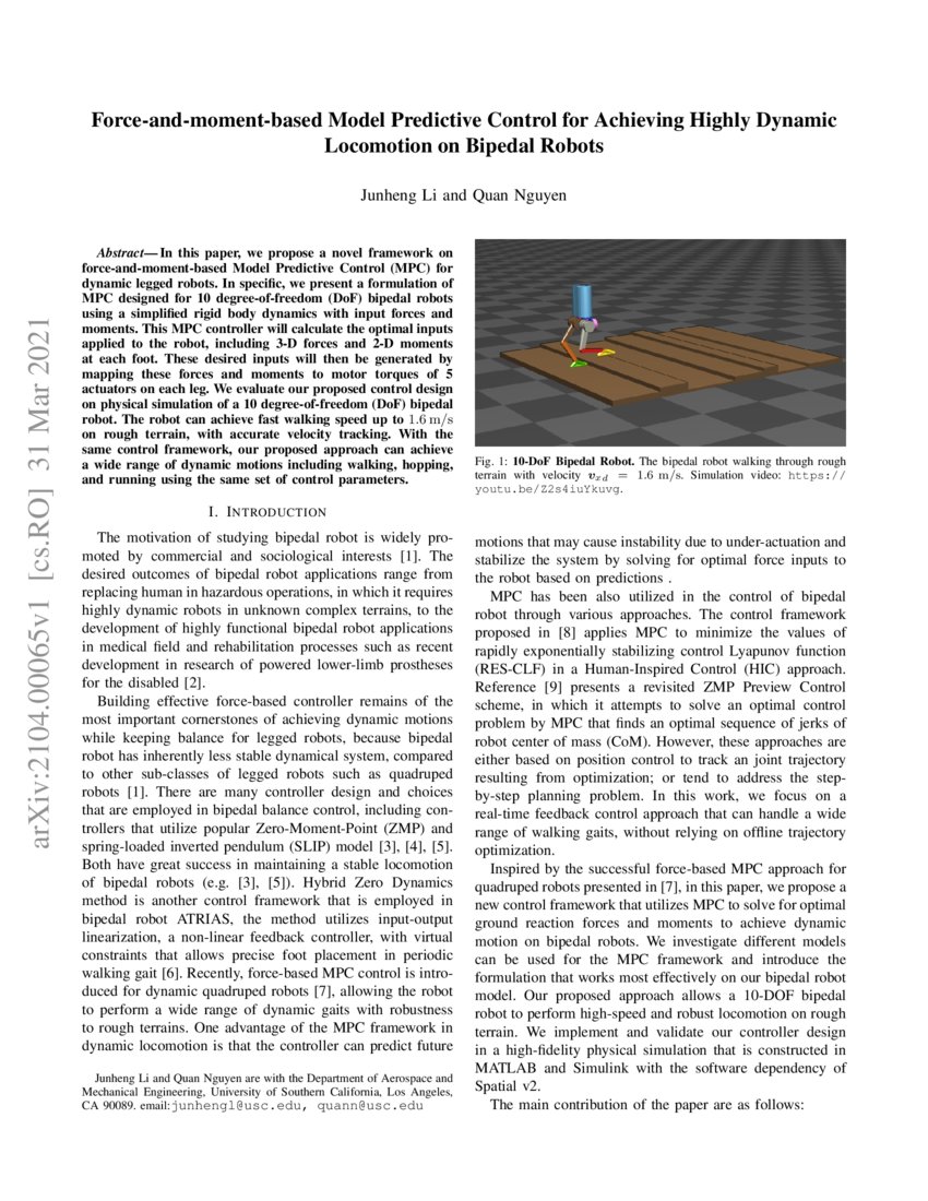Force And Moment Based Model Predictive Control For Achieving Highly