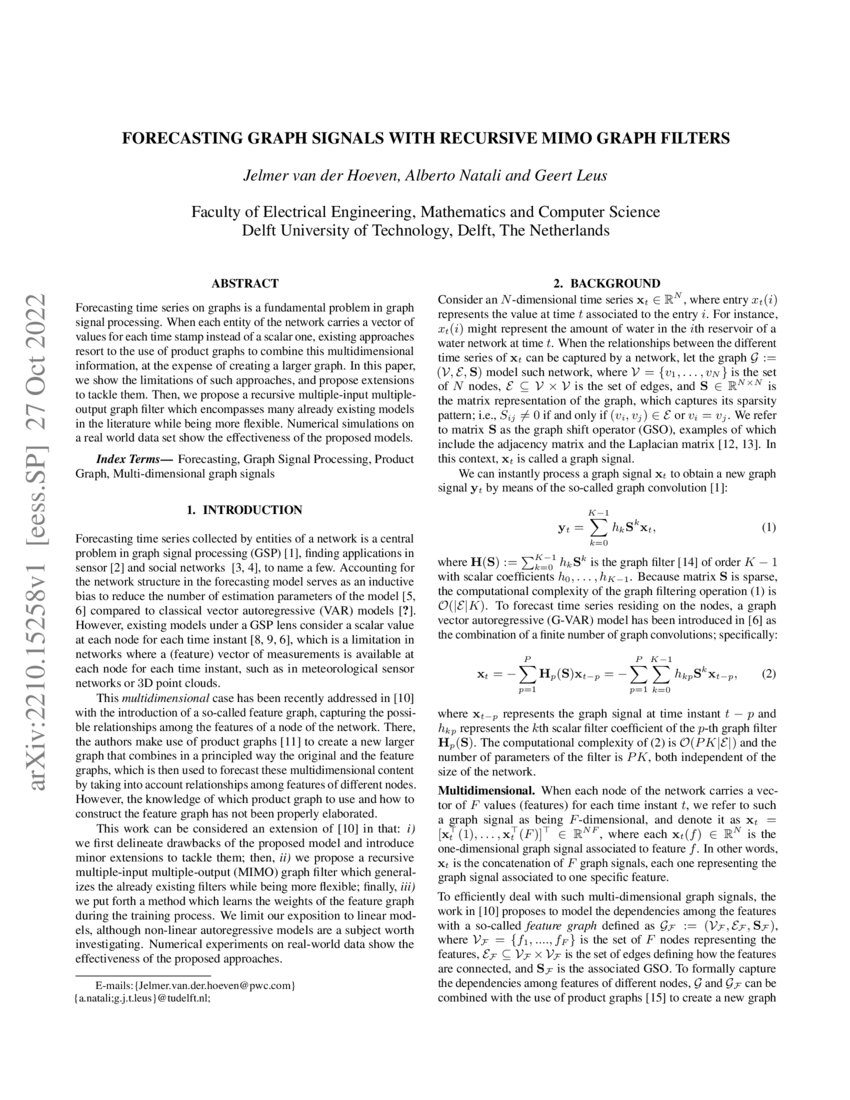 Forecasting Graph Signals With Recursive Mimo Graph Filters Deepai
