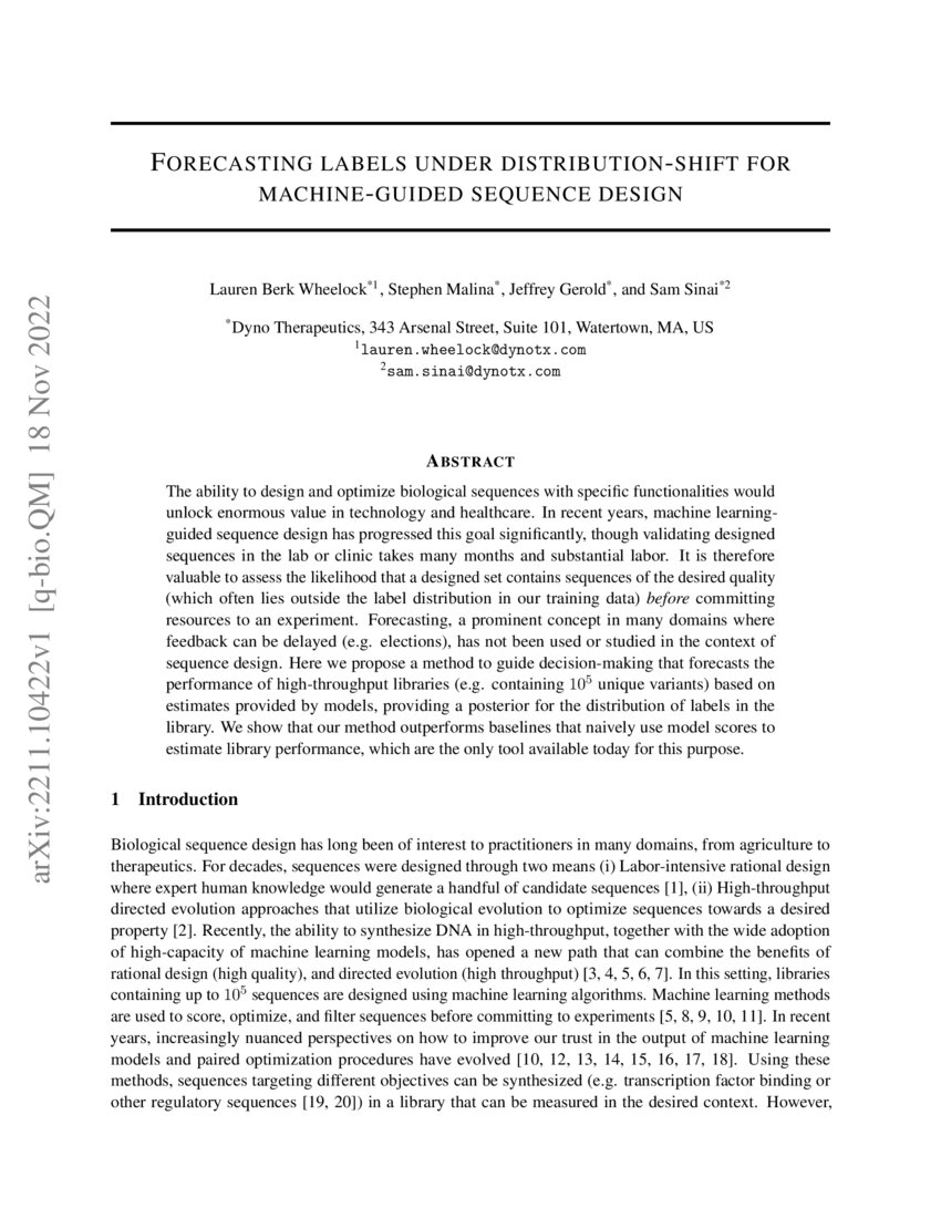 Forecasting labels under distribution-shift for machine-guided sequence design | DeepAI
