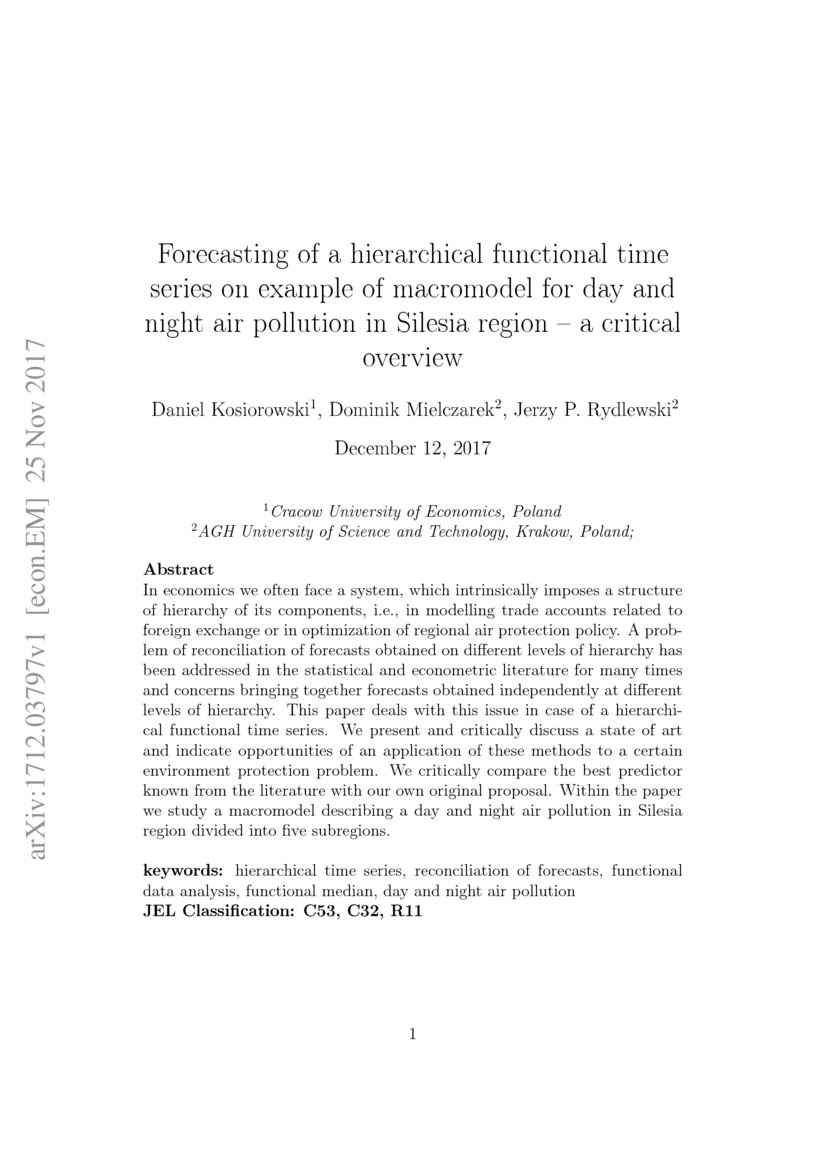 Forecasting Of A Hierarchical Functional Time Series On Example Of