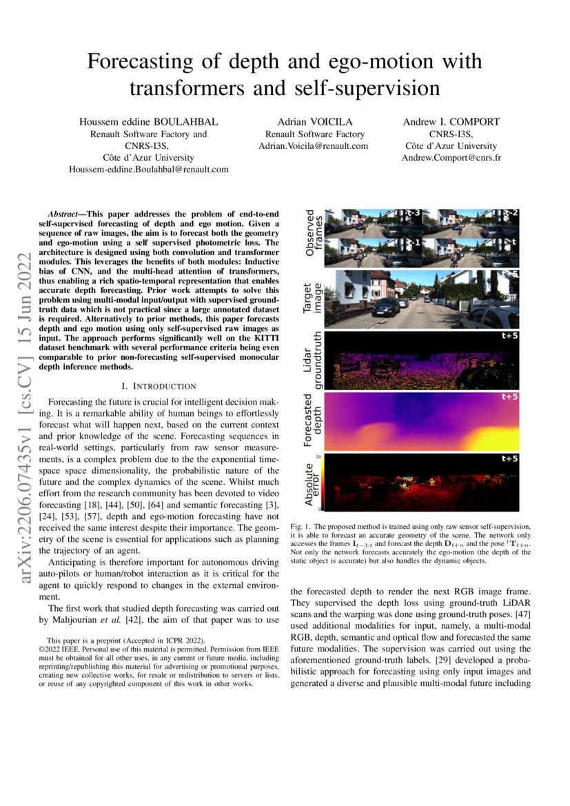 Forecasting of depth and ego-motion with transformers and self-supervision | DeepAI