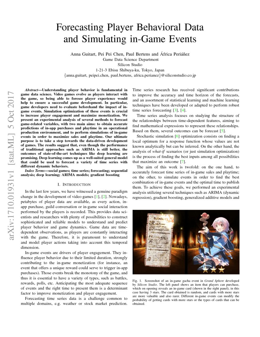 Forecasting Player Behavioral Data and Simulating in-Game Events | DeepAI