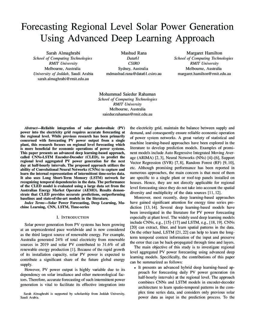 Forecasting Regional Level Solar Power Generation Using Advanced Deep Learning Approach Deepai