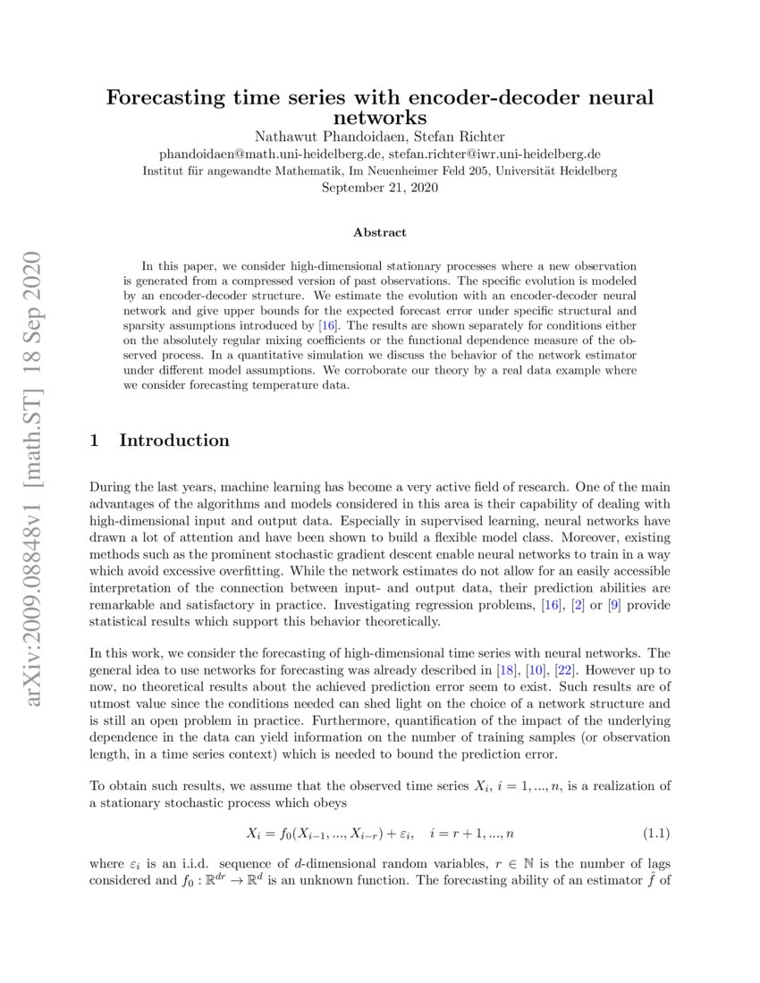 Forecasting Time Series With Encoder decoder Neural Networks DeepAI
