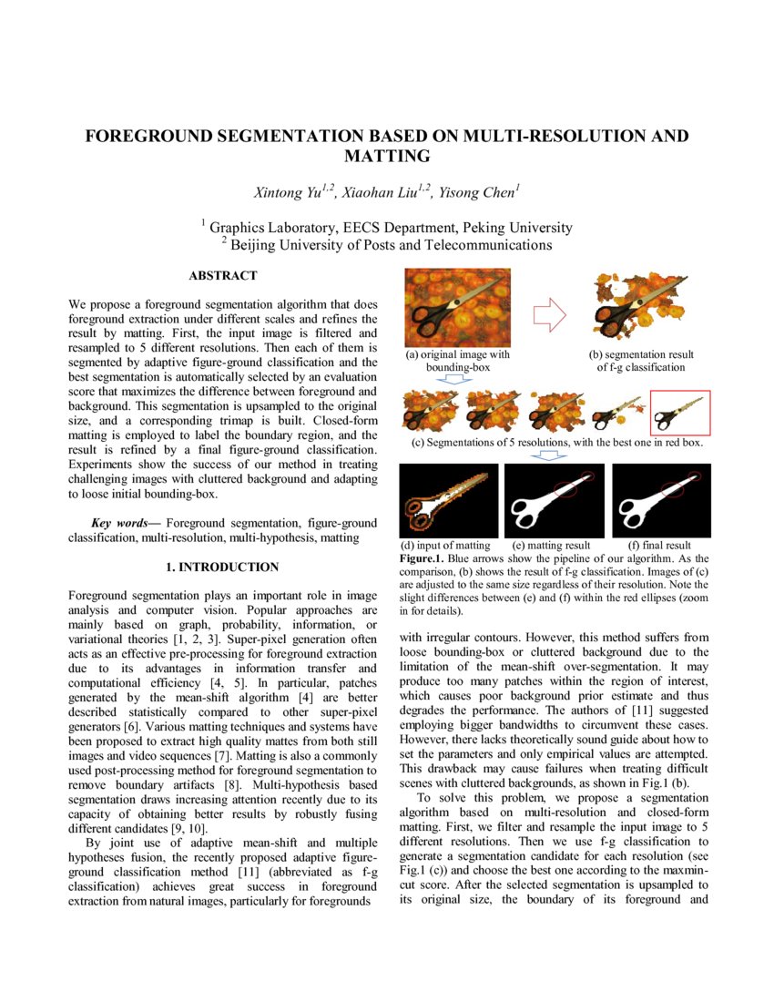 Foreground Segmentation Based On Multi Resolution And Matting Deepai