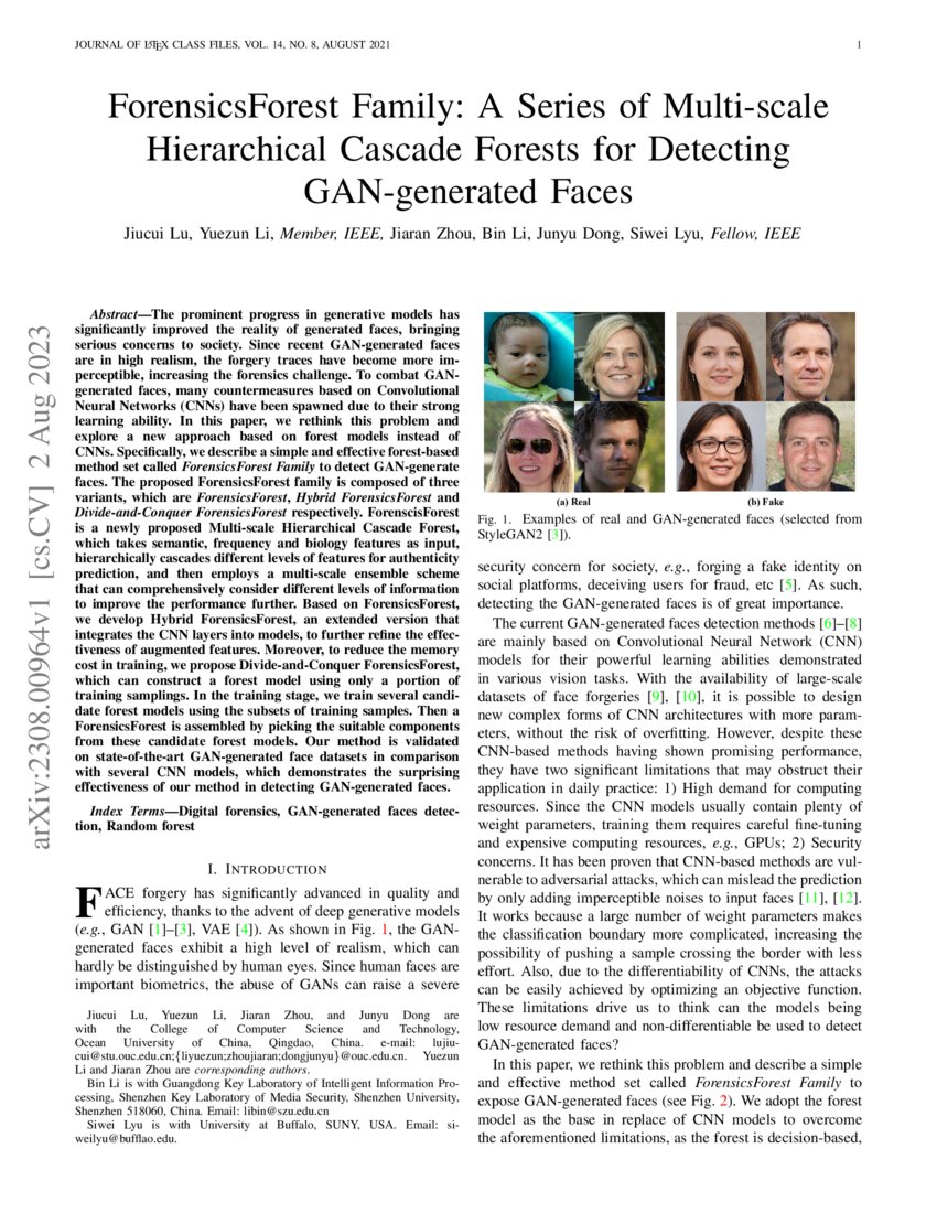 ForensicsForest Family: A Series of Multi-scale Hierarchical Cascade Forests for Detecting GAN ...