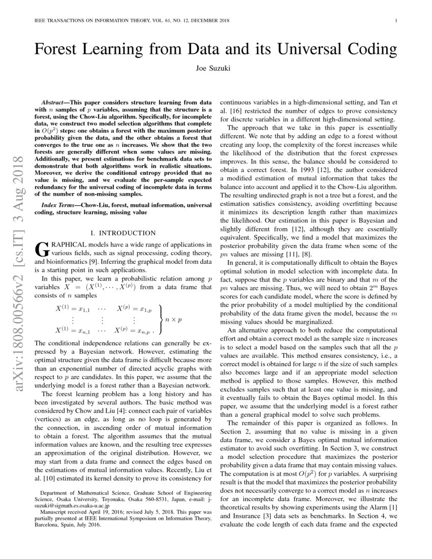 Forest Learning from Data and its Universal Coding | DeepAI