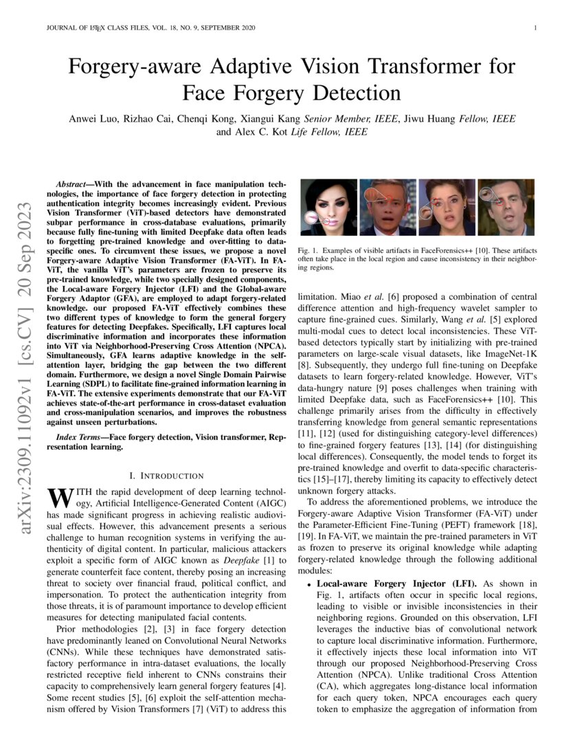 Forgery Aware Adaptive Vision Transformer For Face Forgery Detection Deepai