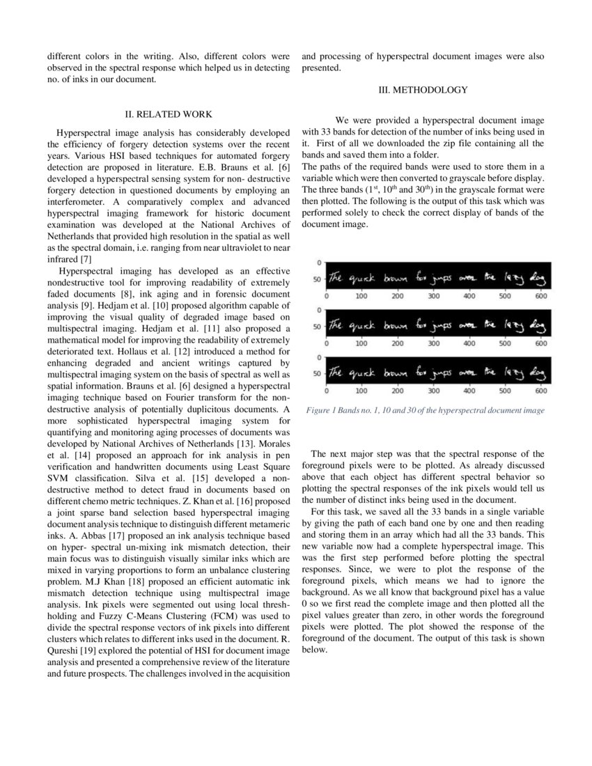 Forgery Detection in a Questioned Hyperspectral Document Image using K-means Clustering | DeepAI