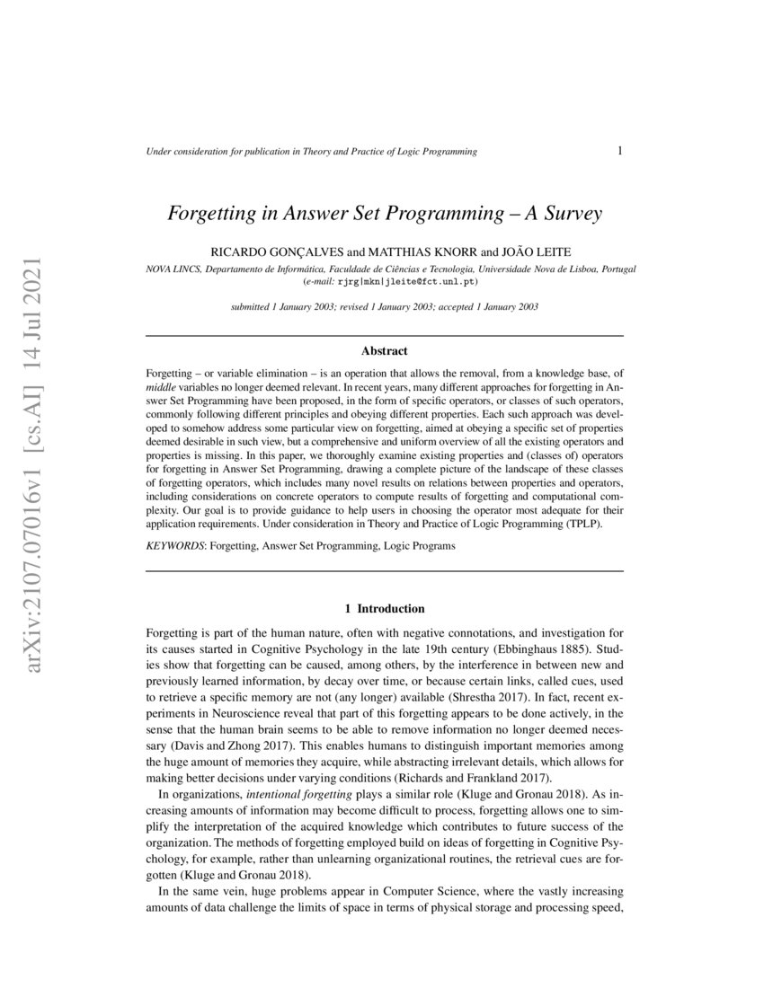 Forgetting in Answer Set Programming – A Survey | DeepAI