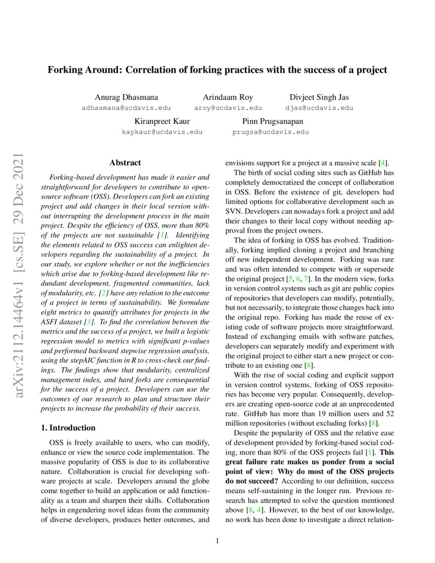 Forking Around: Correlation of forking practices with the success of a ...