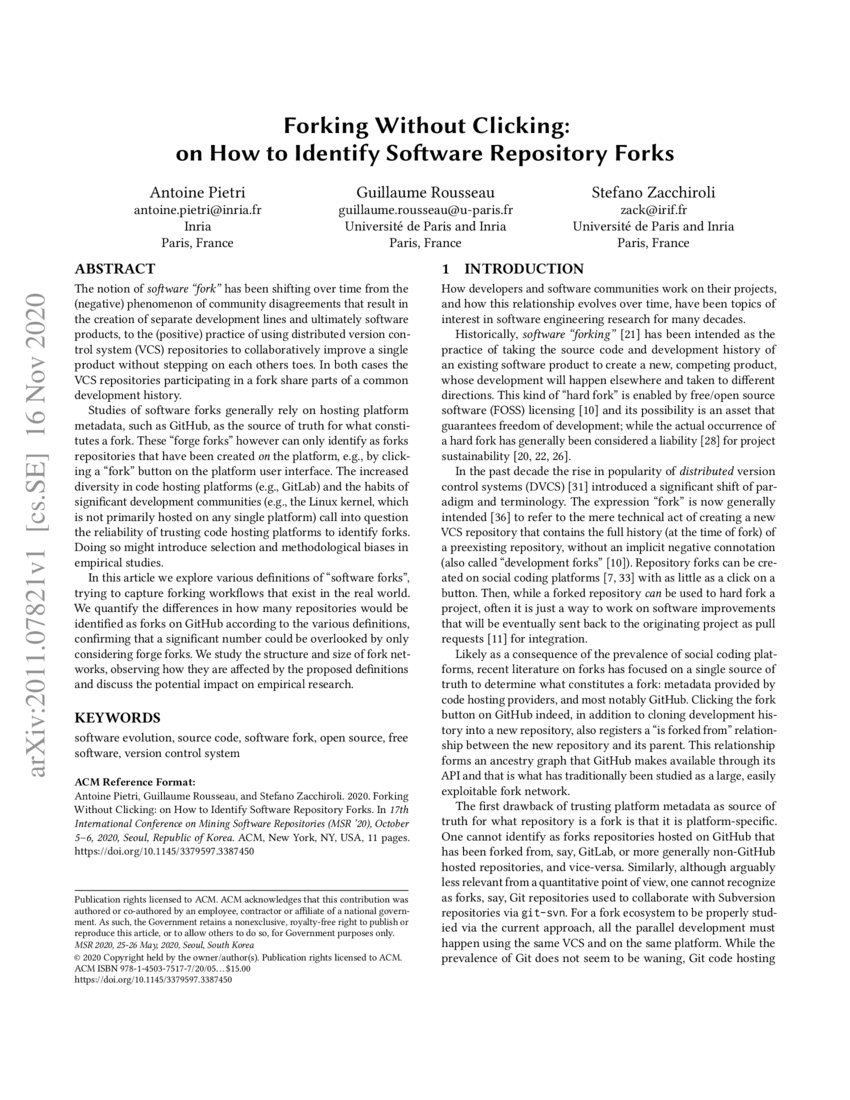 Forking Without Clicking: on How to Identify Software Repository Forks ...