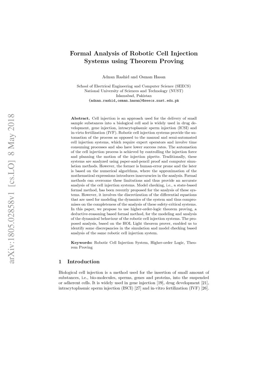 Formal Analysis Of Robotic Cell Injection Systems Using Theorem Proving Deepai