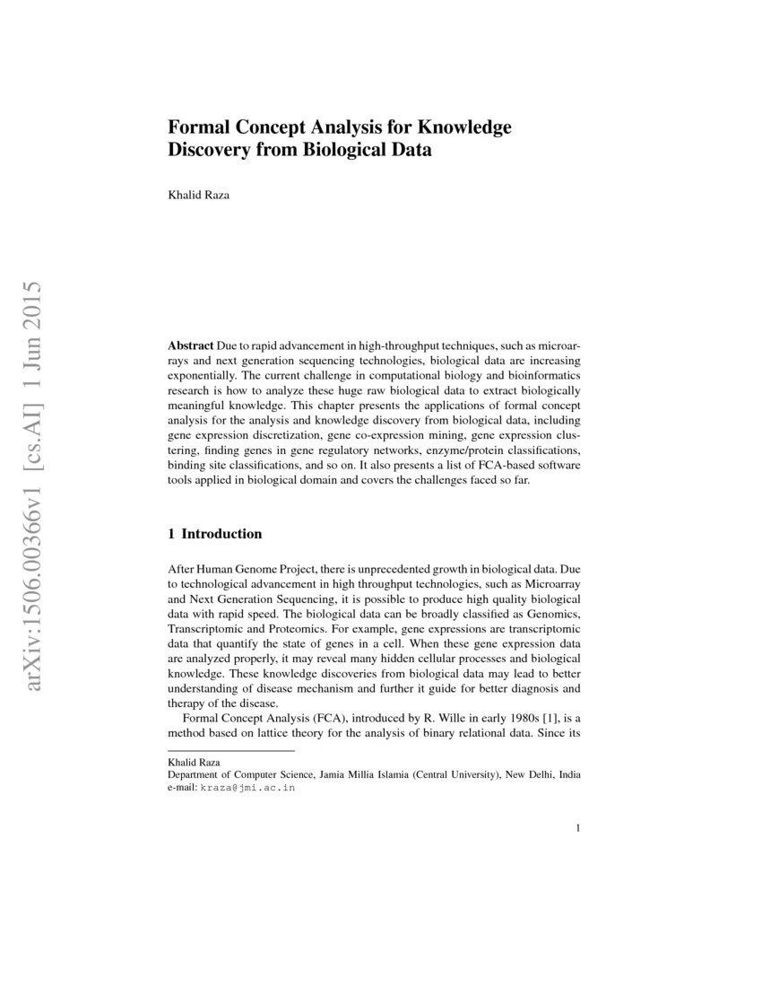 Formal Concept Analysis For Knowledge Discovery From Biological Data 1885
