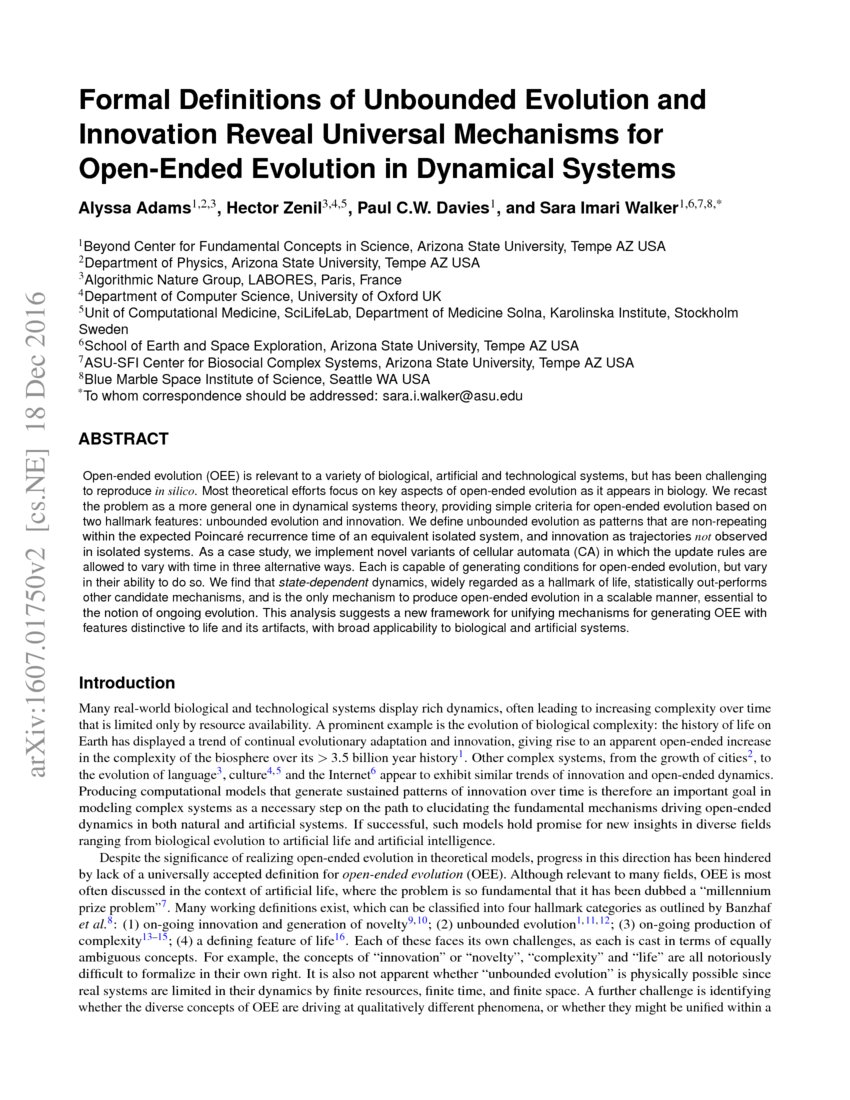 Formal Definitions of Unbounded Evolution and Innovation Reveal Universal Mechanisms for Open ...
