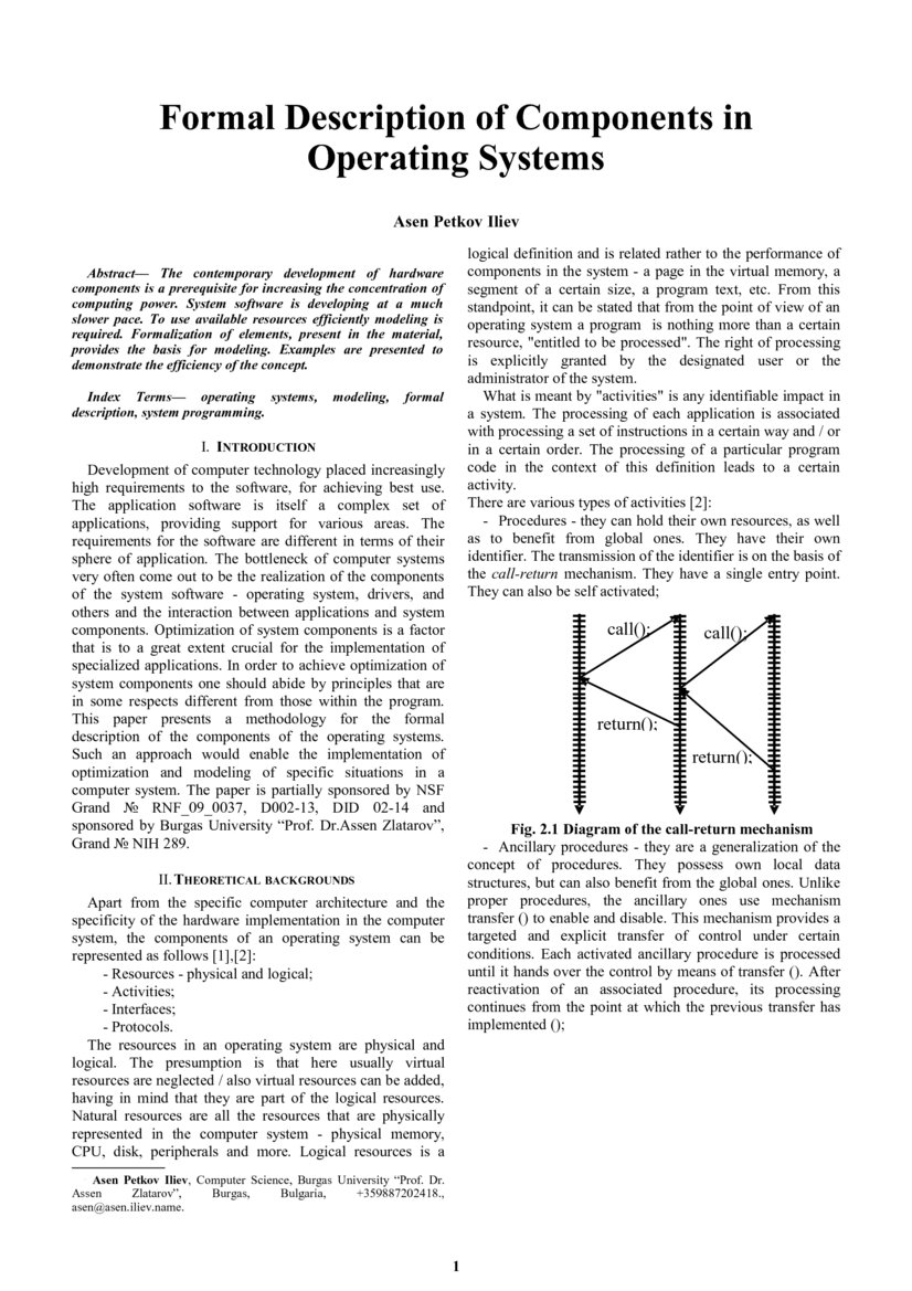 Formal Description of Components in Operating Systems | DeepAI