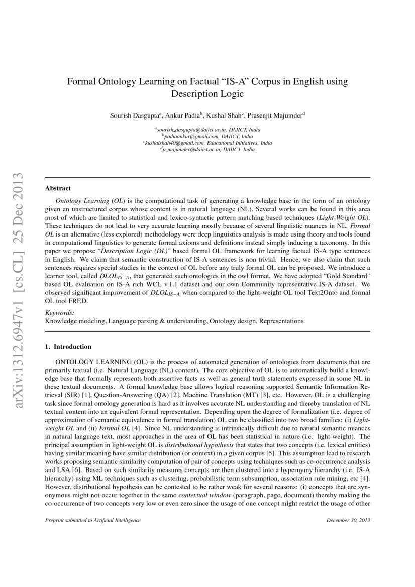Formal Ontology Learning on Factual IS-A Corpus in English using Description Logics | DeepAI