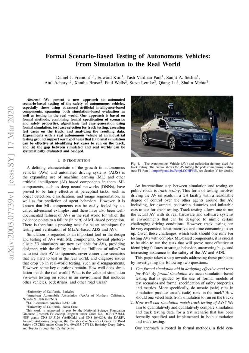 Formal Scenario-Based Testing of Autonomous Vehicles: From Simulation ...