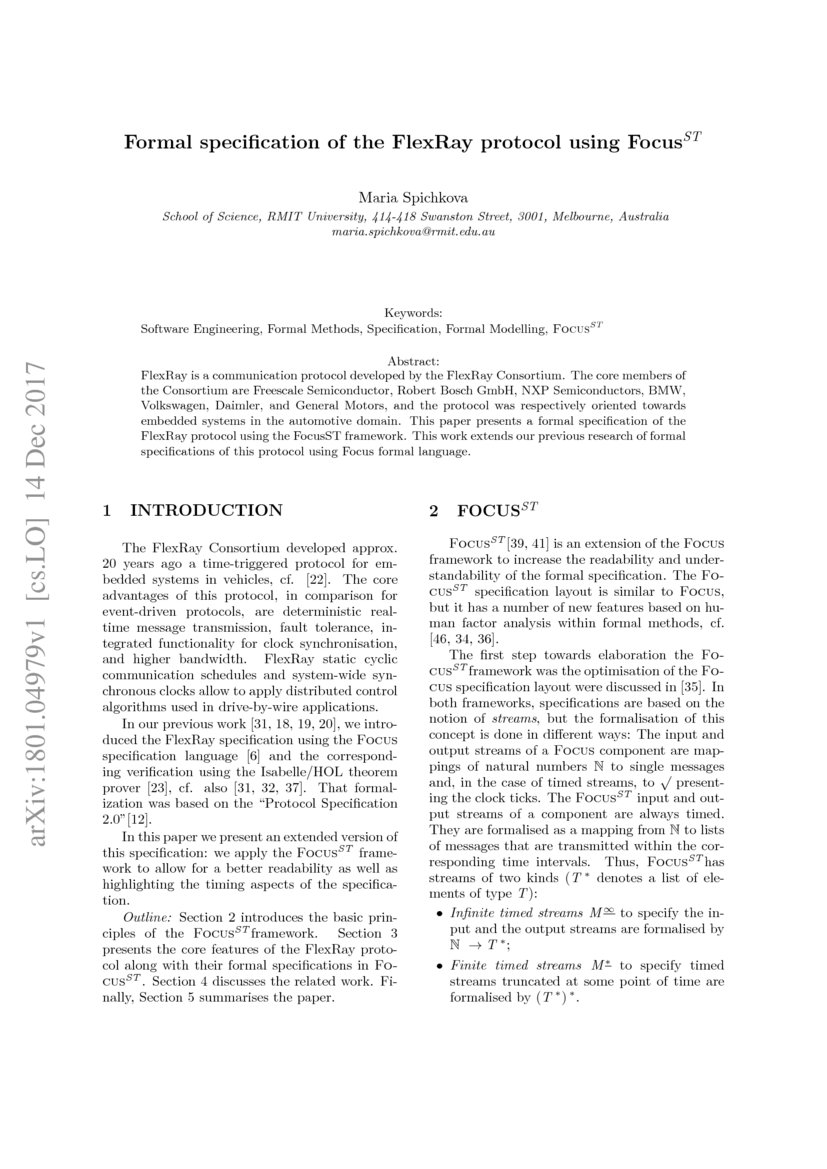 Formal specification of the FlexRay protocol using FocusST | DeepAI