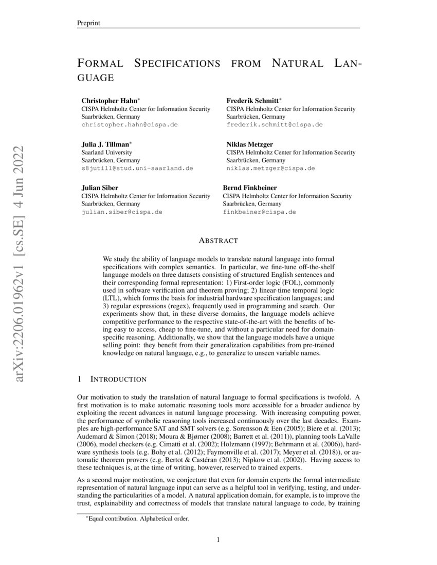 Formal Specifications from Natural Language | DeepAI