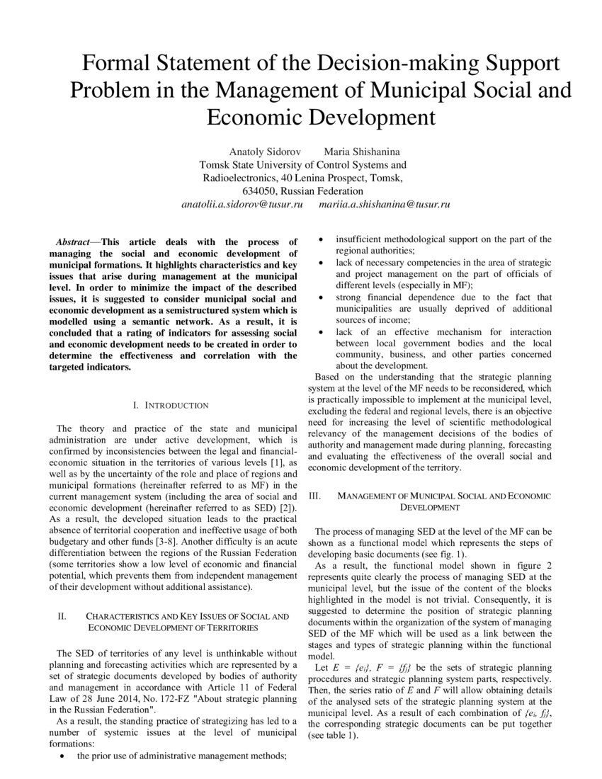 Formal Statement of the Decision-making Support Problem in the ...