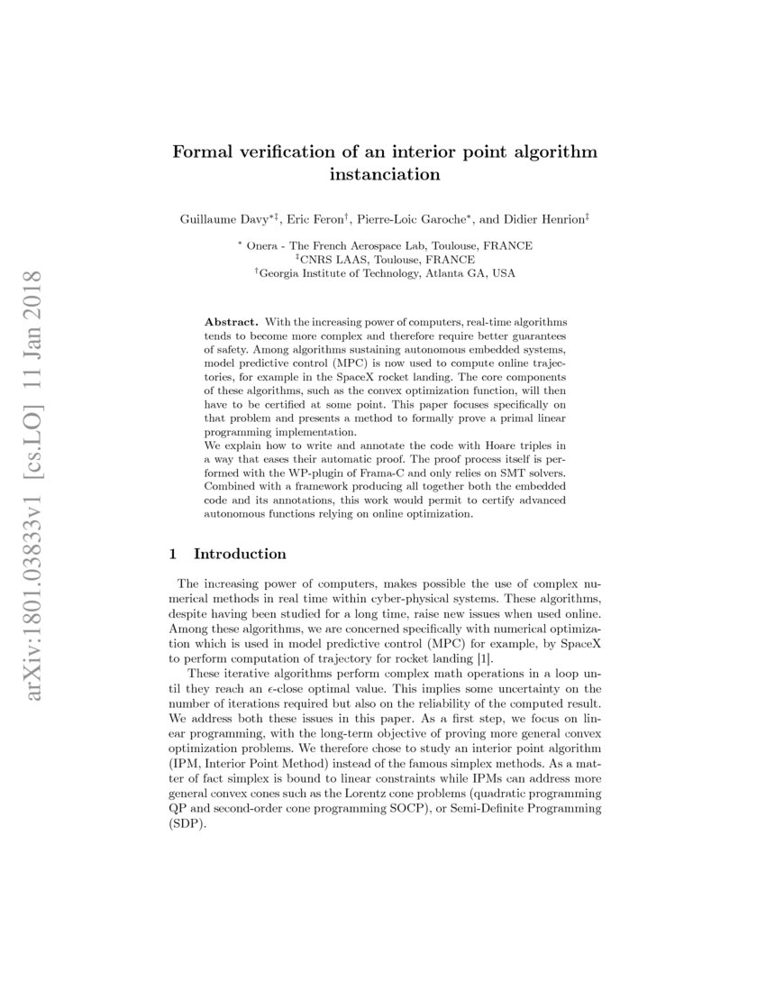 Formal verification of an interior point algorithm instanciation | DeepAI
