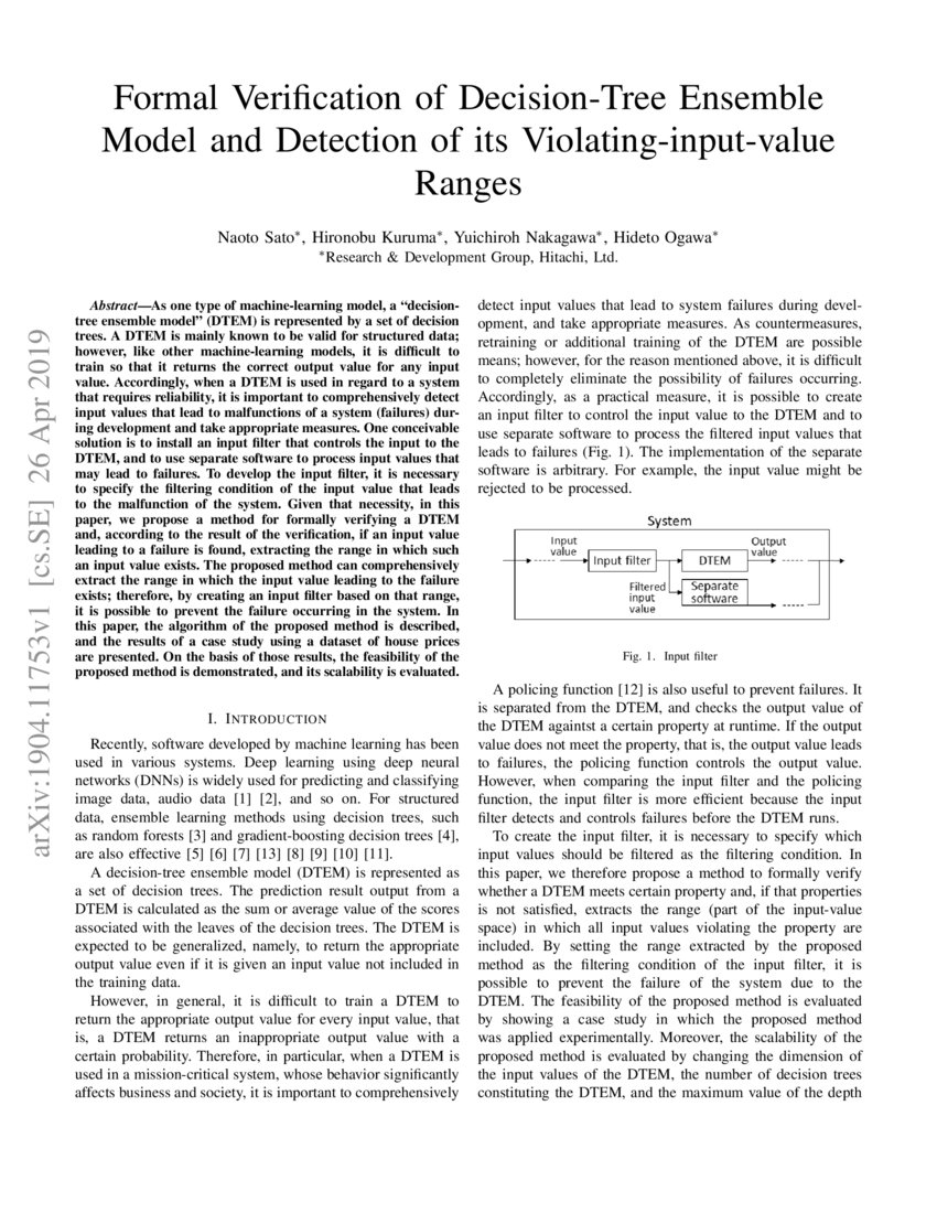 Formal Verification of Decision-Tree Ensemble Model and Detection of ...