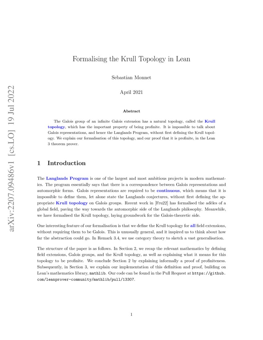 Formalising The Krull Topology In Lean Deepai