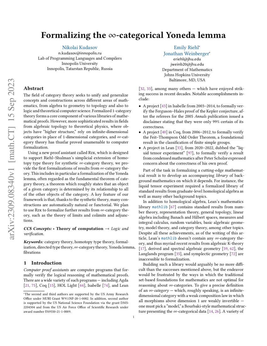 Formalizing the ∞-categorical Yoneda lemma | DeepAI