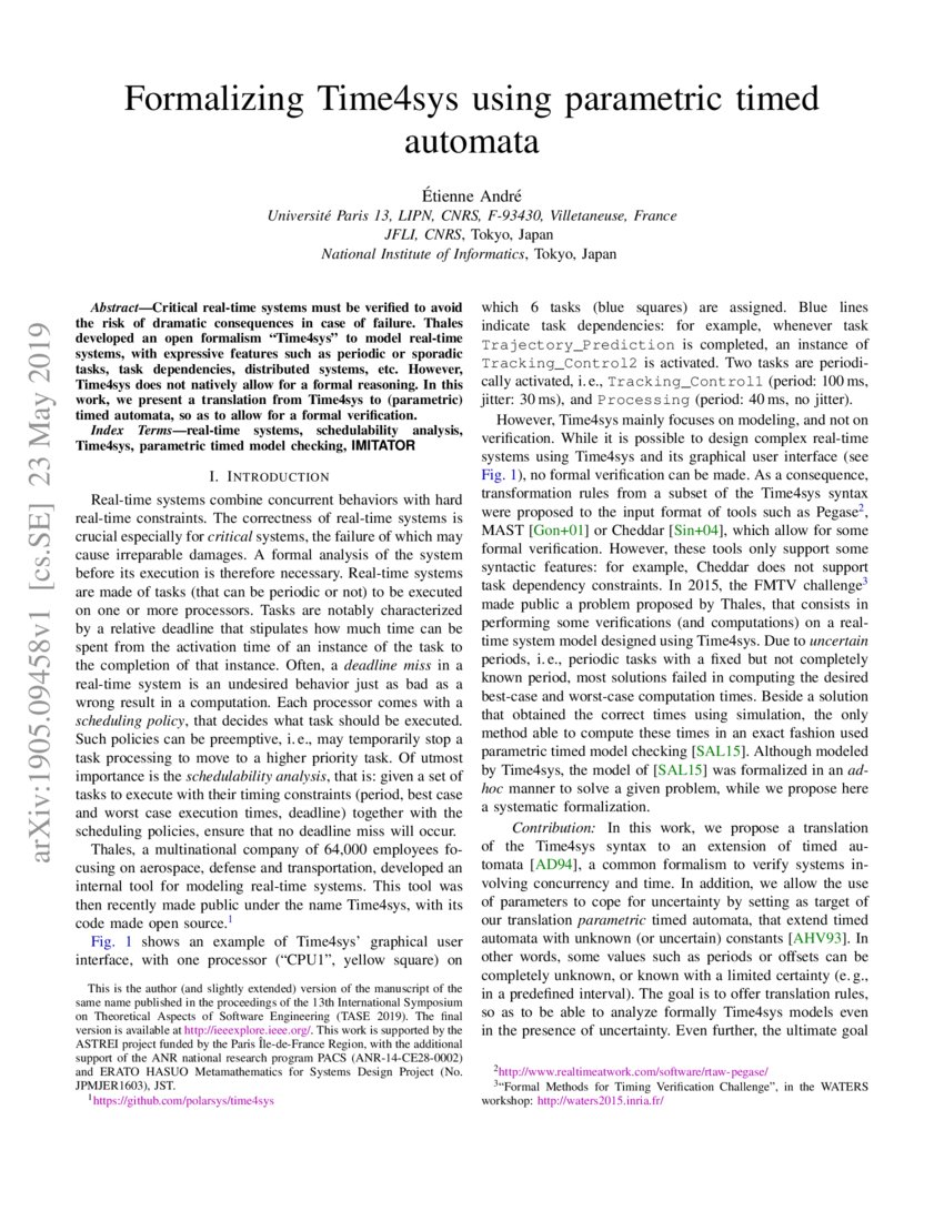 Formalizing Time4sys Using Parametric Timed Automata Deepai