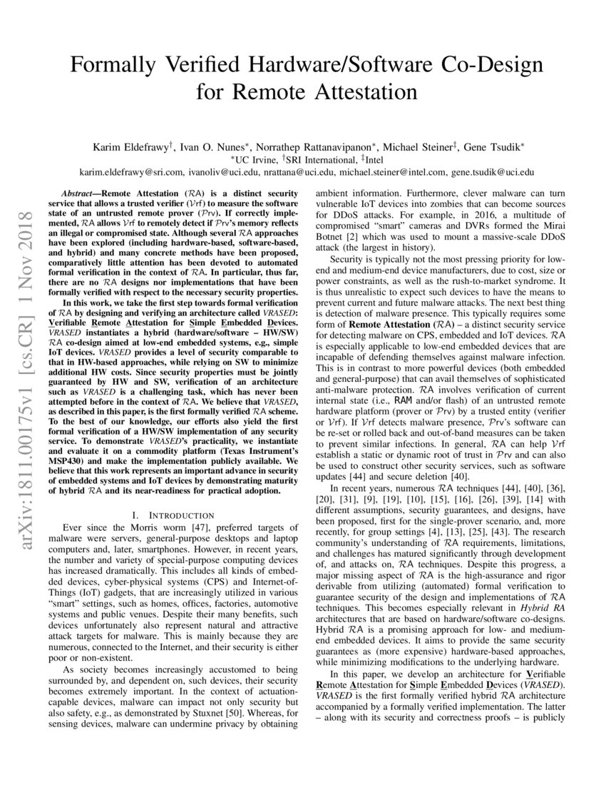 Formally Verified Hardware/Software Co-Design for Remote Attestation ...