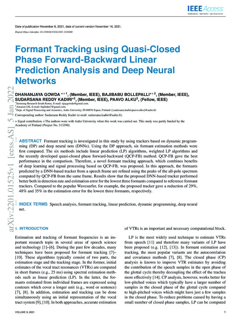 Formant Tracking Using Quasi-Closed Phase Forward-Backward Linear Prediction Analysis and Deep ...
