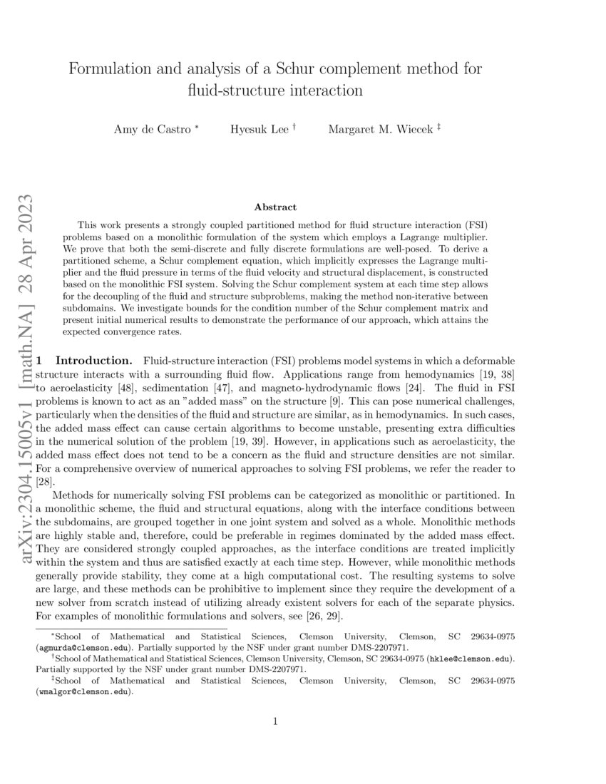 Formulation And Analysis Of A Schur Complement Method For Fluid