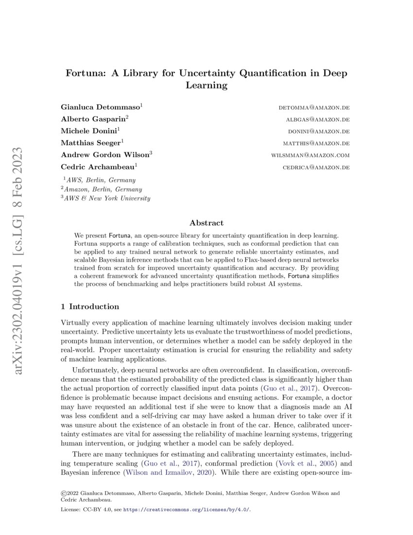 Fortuna: A Library for Uncertainty Quantification in Deep Learning | DeepAI