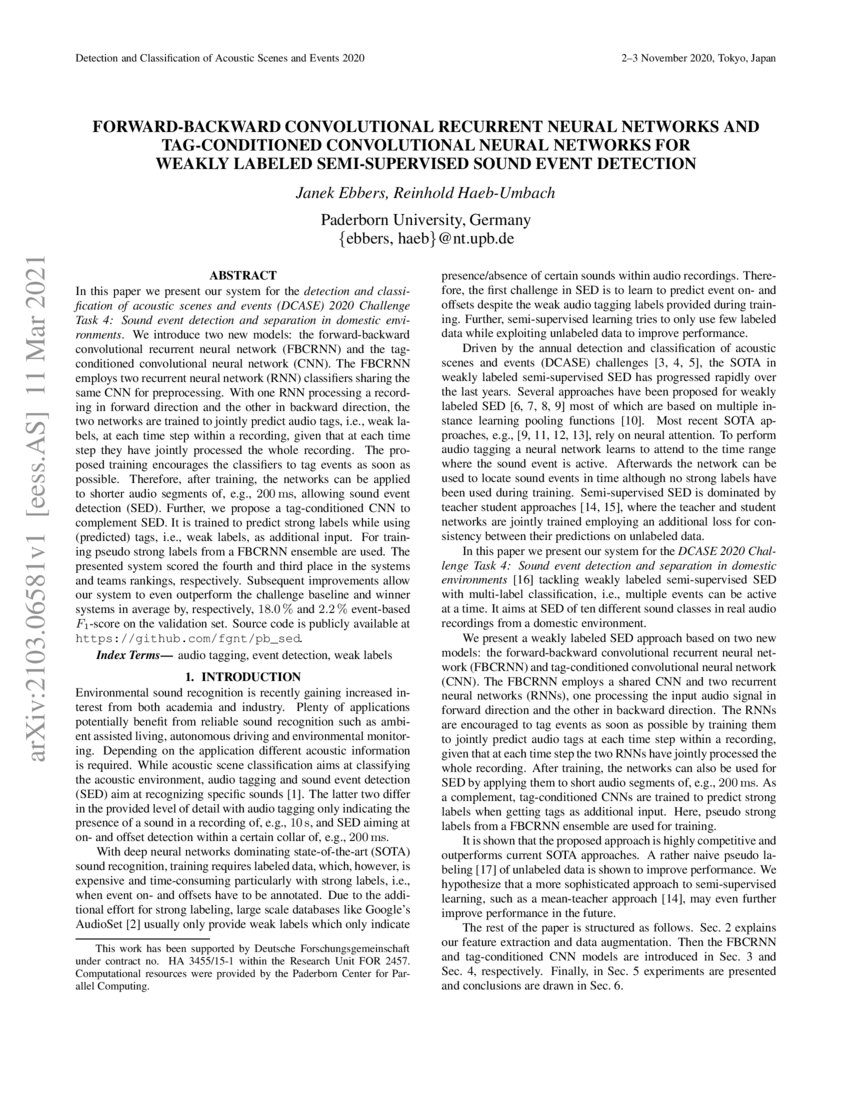 Forward-Backward Convolutional Recurrent Neural Networks and Tag-Conditioned Convolutional ...